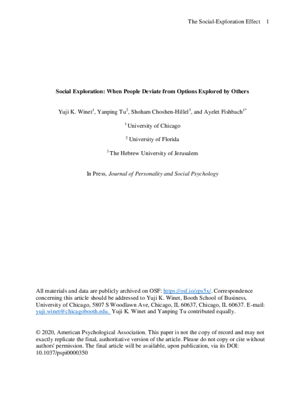 (PDF) Social exploration: When people deviate from options explored by ...
