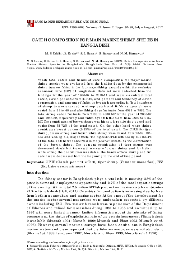 (PDF) Catch Composition for Main Marine Shrimp Species in Bangladesh