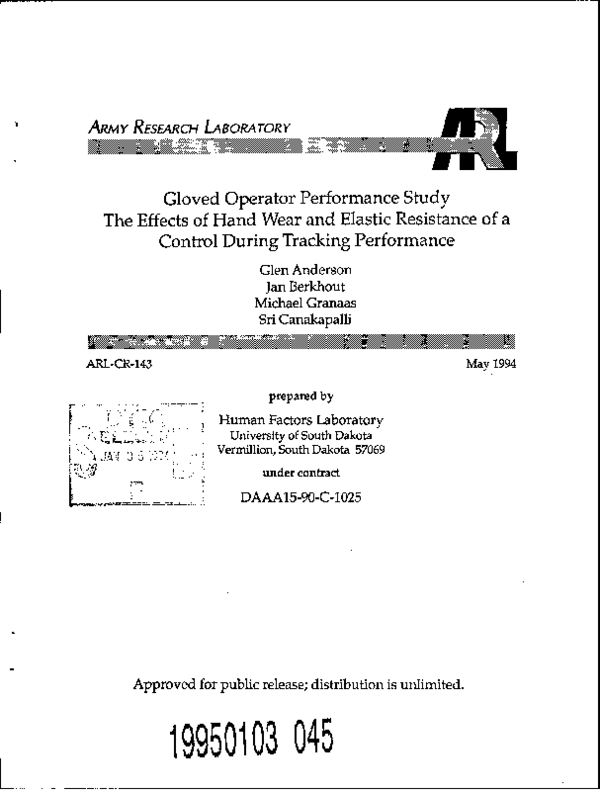 (PDF) Gloved Operator Performance Study. The Effects of Hand Wear and ...