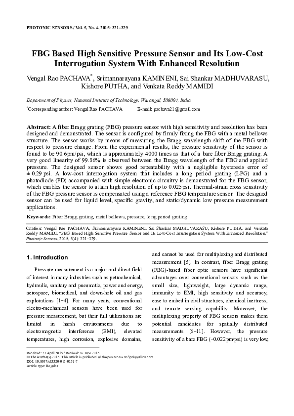 (PDF) FBG based high sensitive pressure sensor and its low-cost interrogation system with ...