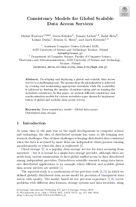 Pdf Consistency Models For Global Scalable Data Access Services