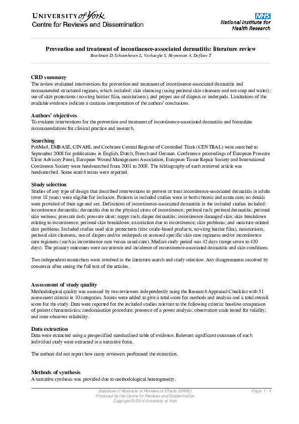 (PDF) Prevention and treatment of incontinence-associated dermatitis ...