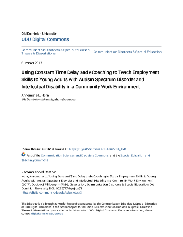 (PDF) Using Constant Time Delay and eCoaching to Teach Employment ...