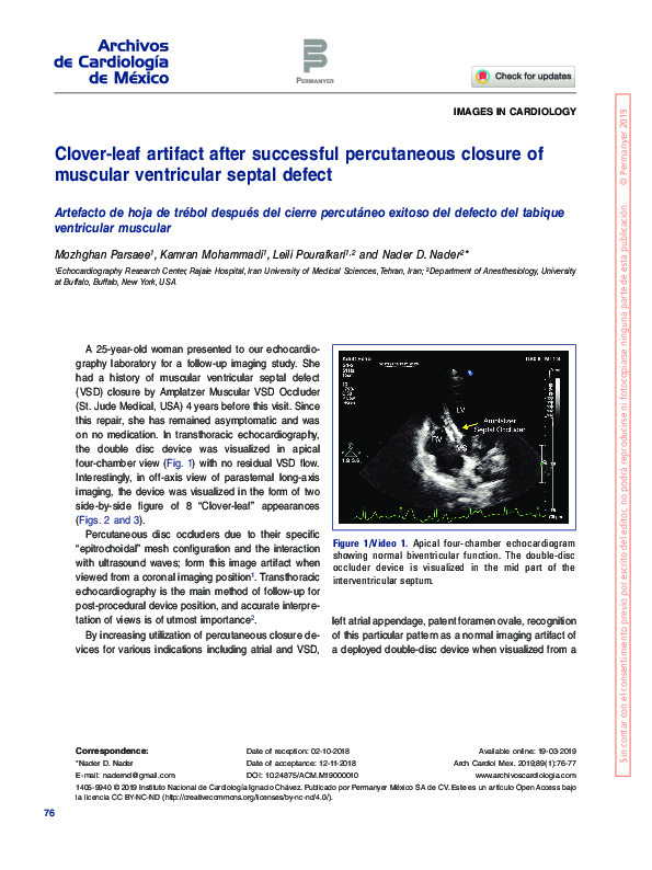 (PDF) Clover-leaf artifact after successful percutaneous closure of ...
