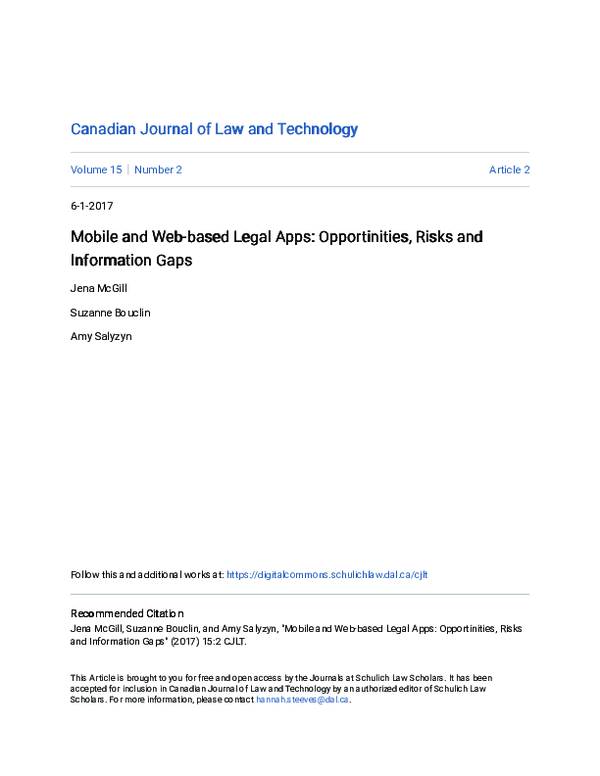 (PDF) Mobile and Web-Based Legal Apps: Opportunities, Risks and ...