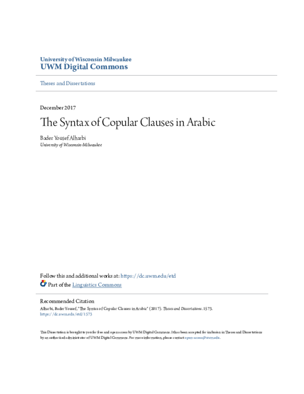 (PDF) The Syntax of Copular Clauses in Arabic