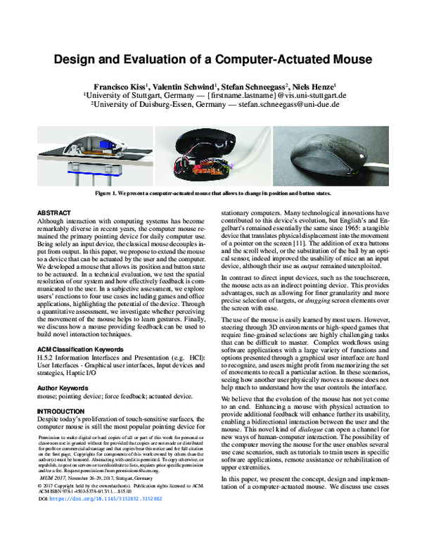 (PDF) Design and evaluation of a computer-actuated mouse
