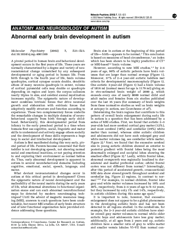 (PDF) Abnormal early brain development in autism