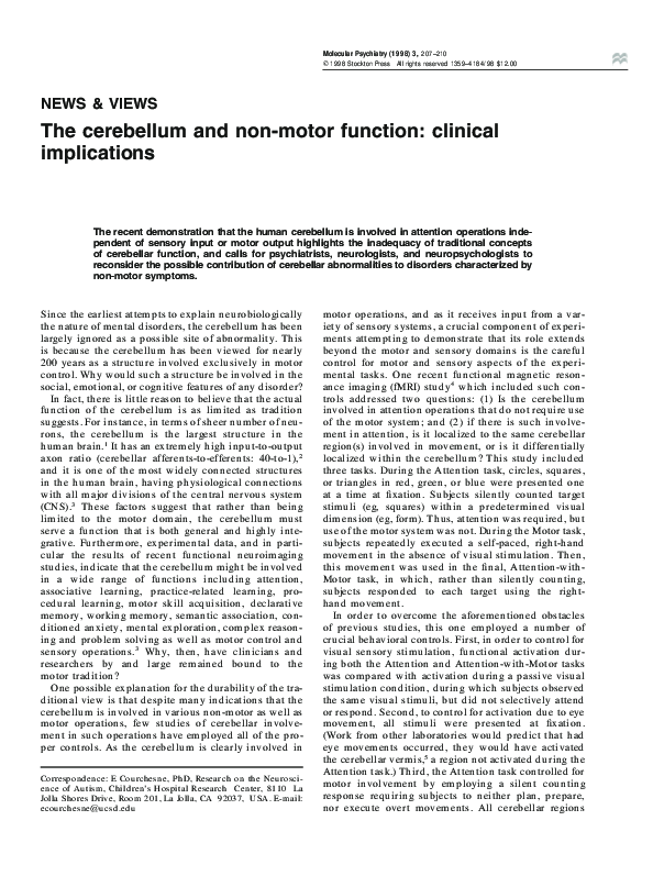 (PDF) The cerebellum and non-motor function: clinical implications