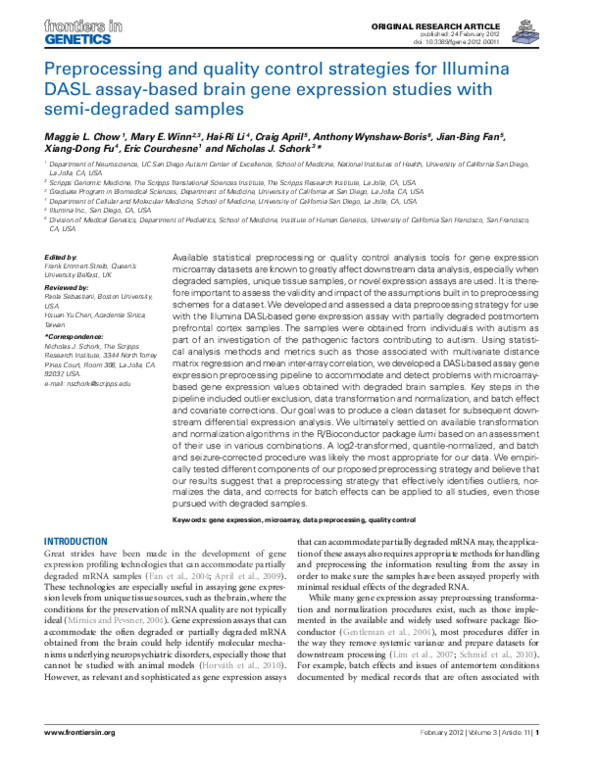 (PDF) Preprocessing and Quality Control Strategies for Illumina DASL Assay-Based Brain Gene ...