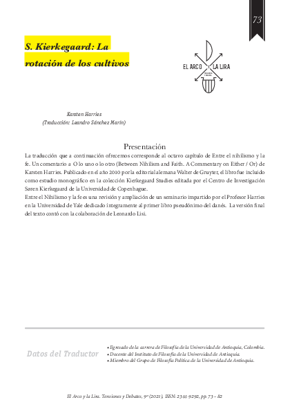 (PDF) Karsten Harries (2021). Søren Kierkegaard. La rotación de los ...
