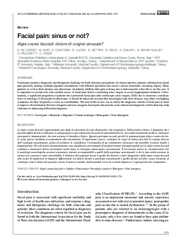 (PDF) Facial pain: sinus or not?