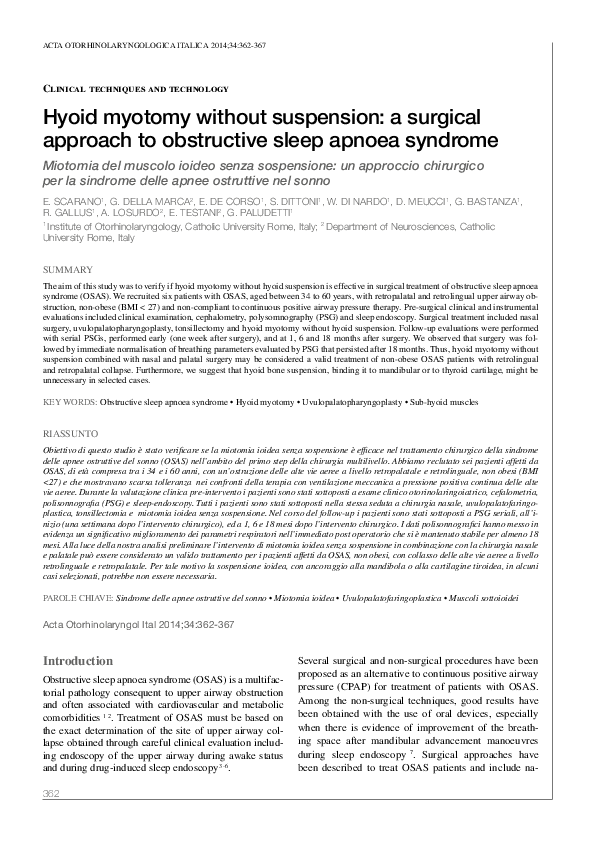 Hyoid myotomy without suspension: a surgical approach to obstructive ...
