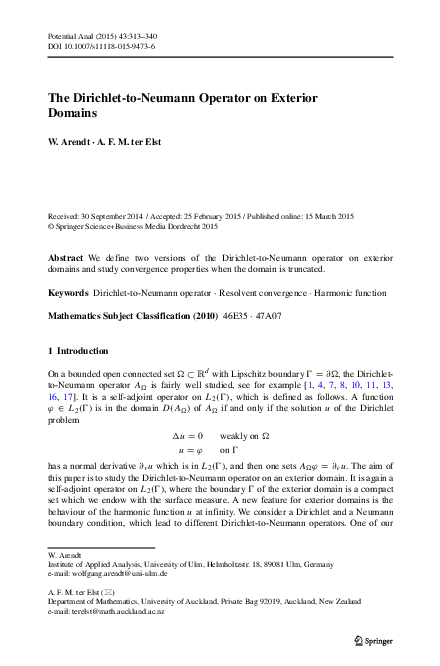 (PDF) The Dirichlet-to-Neumann Operator on Exterior Domains