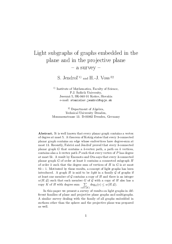 (PDF) Light subgraphs of graphs embedded in the plane and in the ...