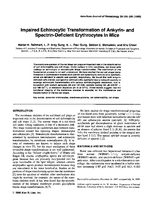 (PDF) Impaired echinocytic transformation of ankyrin- and spectrin ...