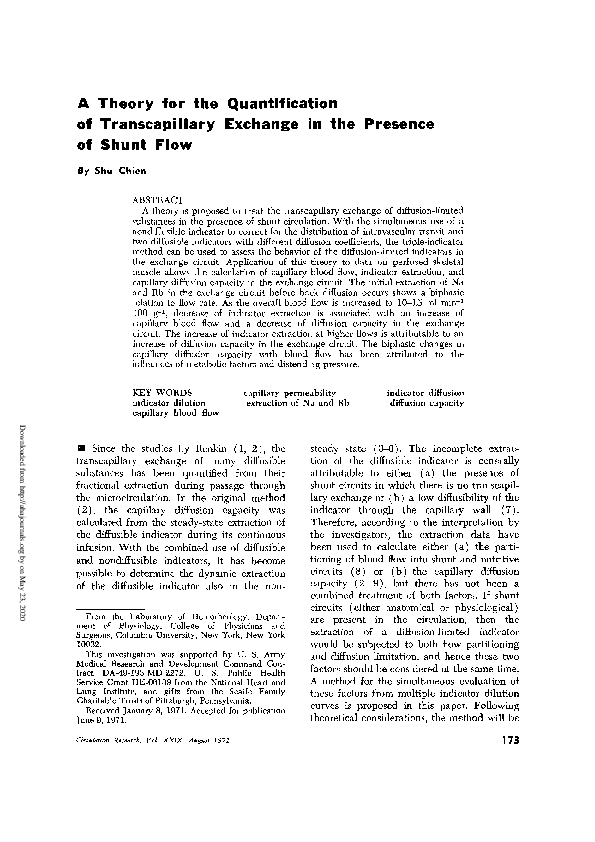 (PDF) A Theory for the Quantification of Transcapillary Exchange in the ...