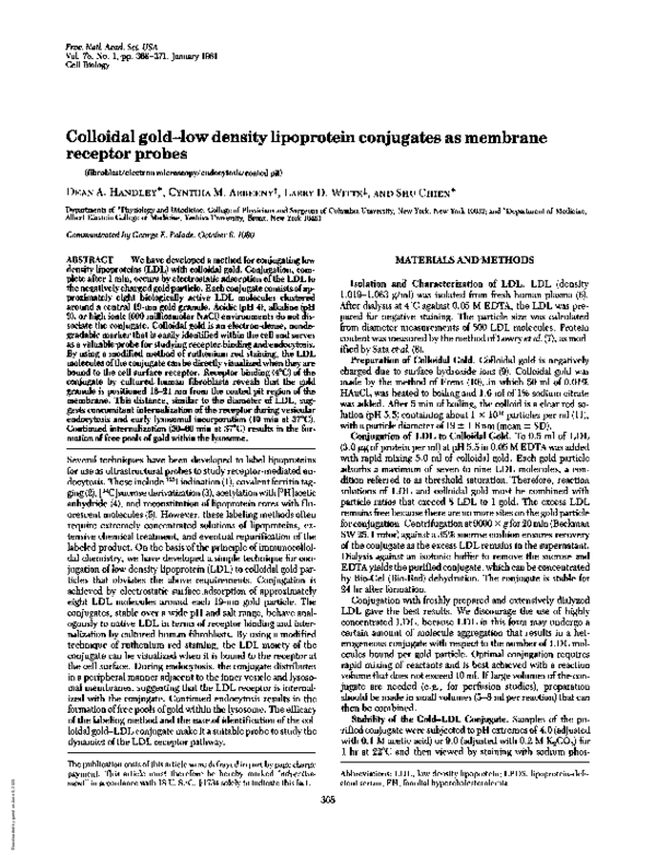 (PDF) Colloidal gold--low density lipoprotein conjugates as membrane ...