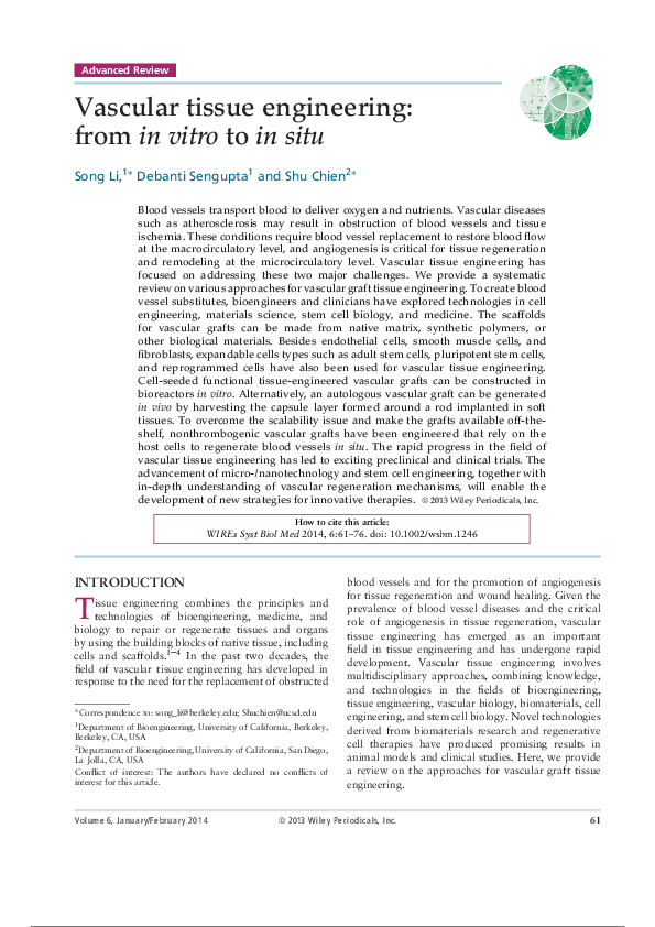(PDF) Vascular tissue engineering: from in vitro to in situ