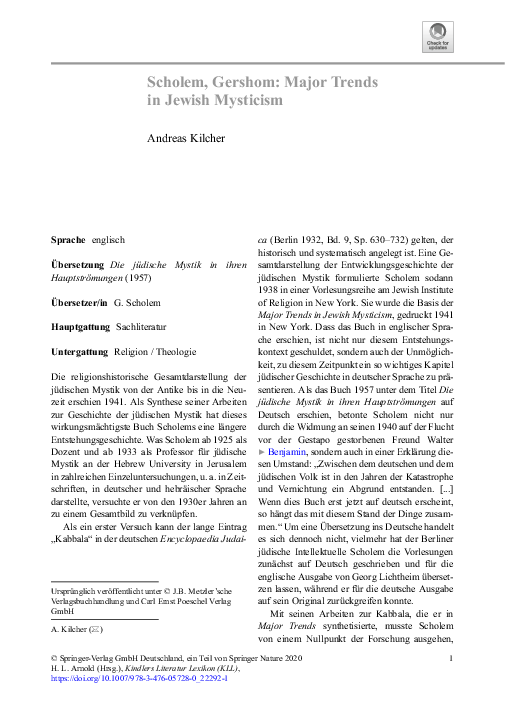 (PDF) Scholem, Gershom: Major Trends in Jewish Mysticism