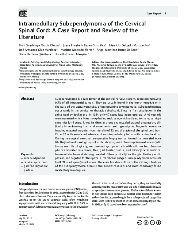 (PDF) Intramedullary Subependymoma in Cervical Spine