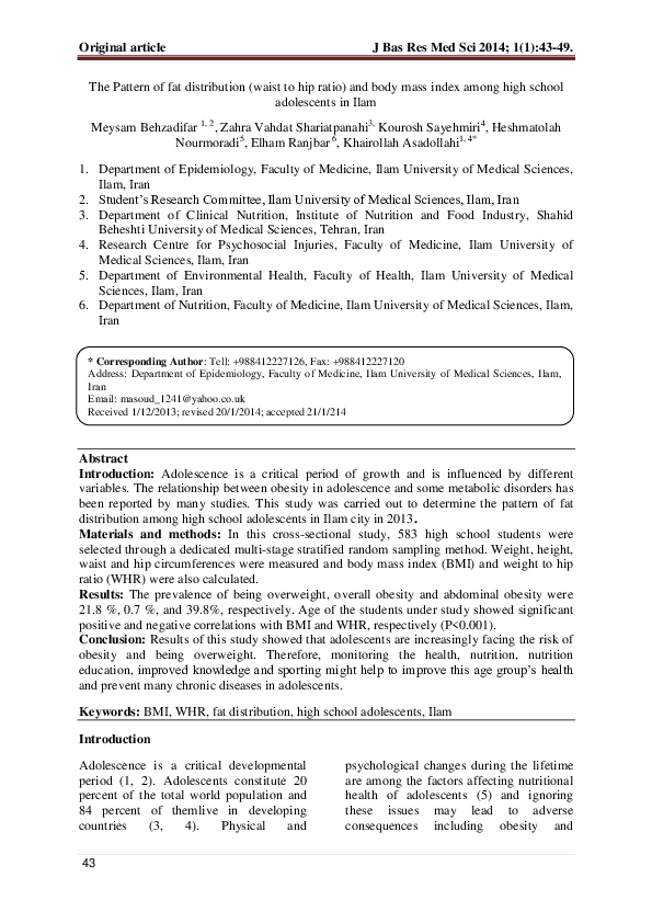 (PDF) The Pattern of fat distribution (waist to hip ratio) and body ...