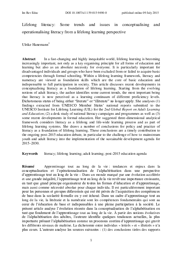 (PDF) Lifelong literacy: Some trends and issues in conceptualising and ...