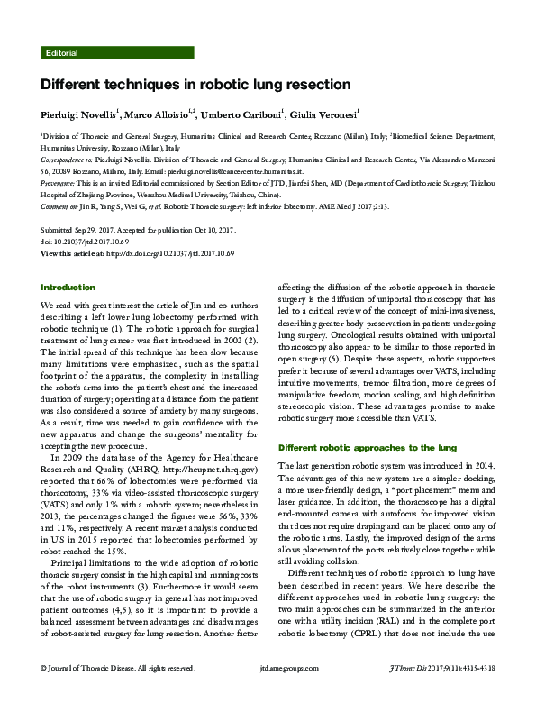 (PDF) Different techniques in robotic lung resection
