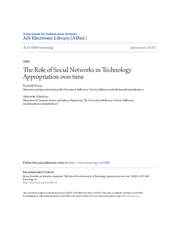 (PDF) The role of social networks in technology appropriation over time