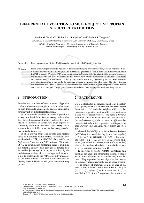 (PDF) Differential Evolution to Multi-Objective Protein Structure Prediction