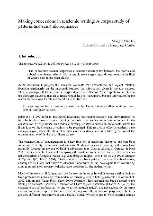 (PDF) Making concessions in academic writing : A corpus study of ...