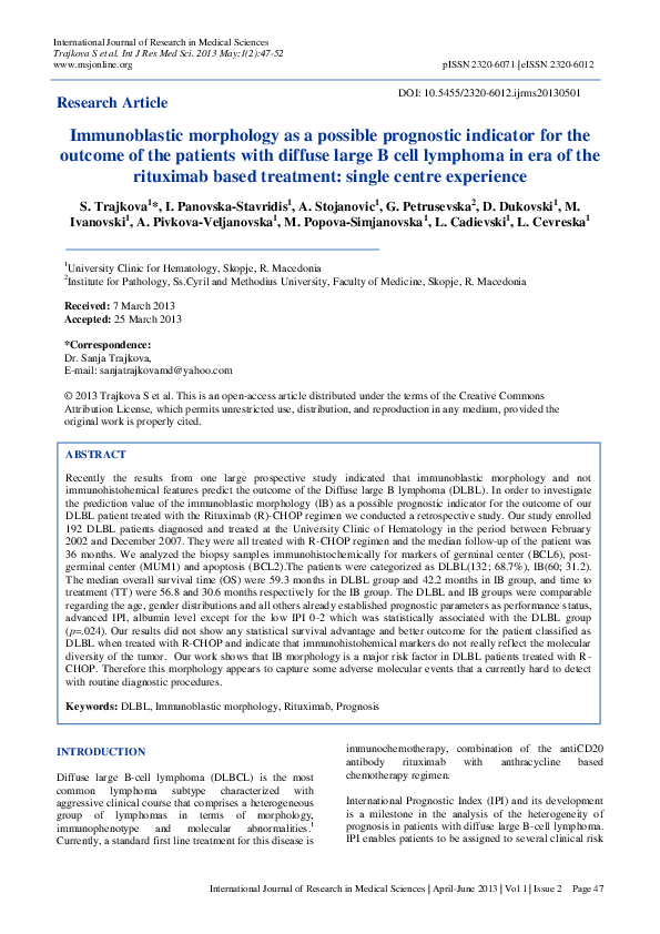 (PDF) Immunoblastic morphology as a possible prognostic indicator for ...