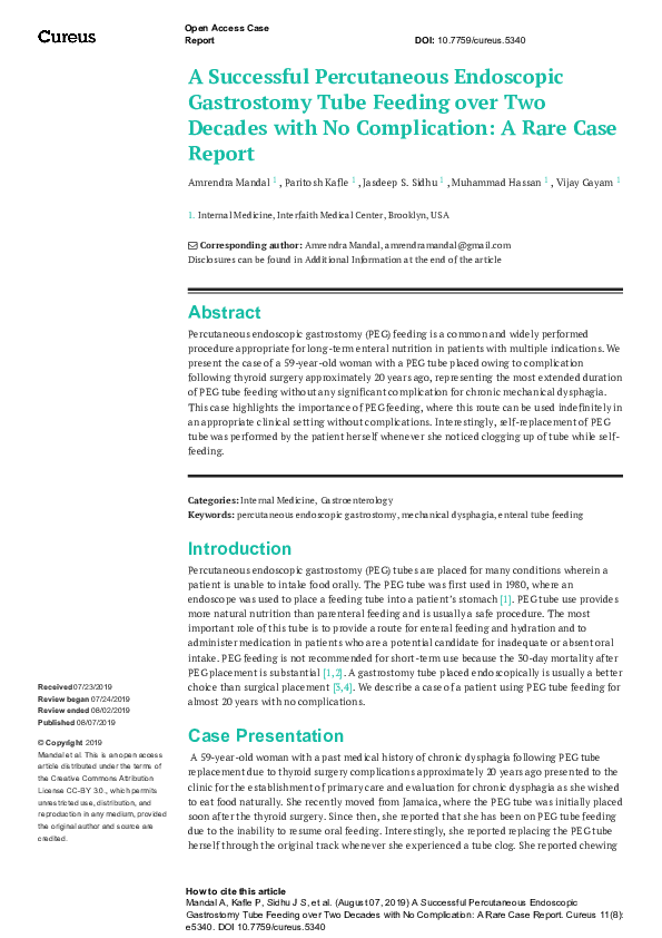 (PDF) A Successful Percutaneous Endoscopic Gastrostomy Tube Feeding ...