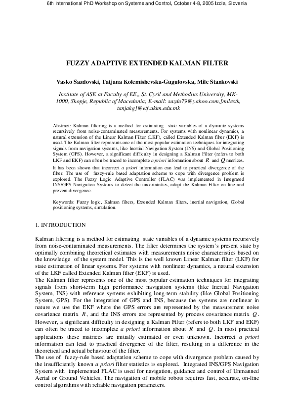 (PDF) Fuzzy Adaptive Extended Kalman Filter