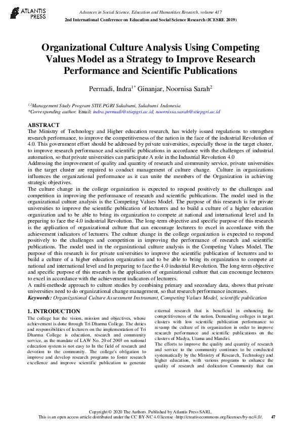 (PDF) Organizational Culture Analysis Using Competing Values Model as a ...