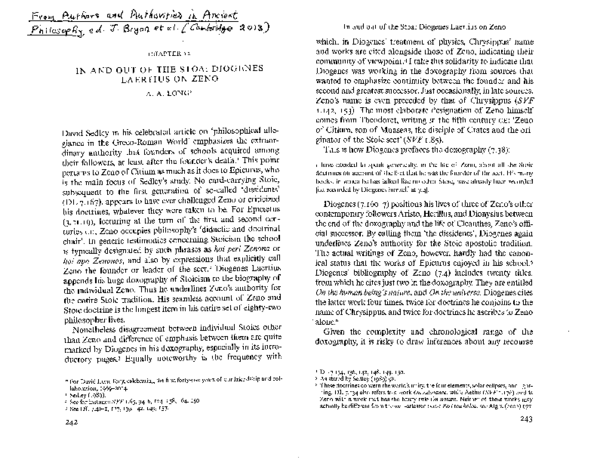 (PDF) IN AND OUT OF THE STOA: DIOGENES LAERTIUS ON ZENO