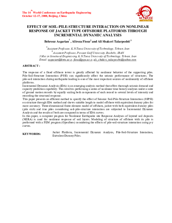 (PDF) Effect of Soil-Pile-Structure Interaction on Nonlinear Response of Jacket Type Offshore ...