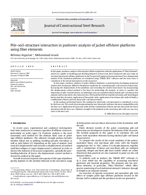 (PDF) Pile–soil-structure interaction in pushover analysis of jacket ...
