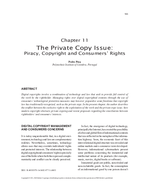 (PDF) The private copy issue: piracy, copyright and consumers’ rights