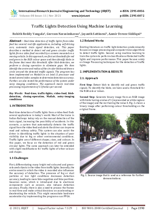 Pdf Traffic Lights Detection Using Machine Learning