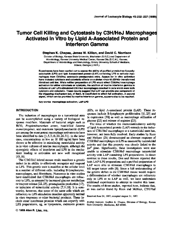 (PDF) Tumor Cell Killing and Cytostasis by C3H/HeJ Macrophage Activated ...