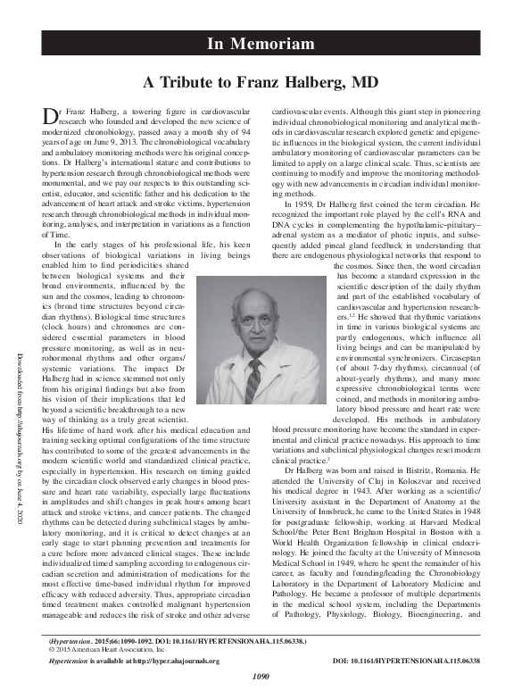 (PDF) A Tribute to Franz Halberg, MD