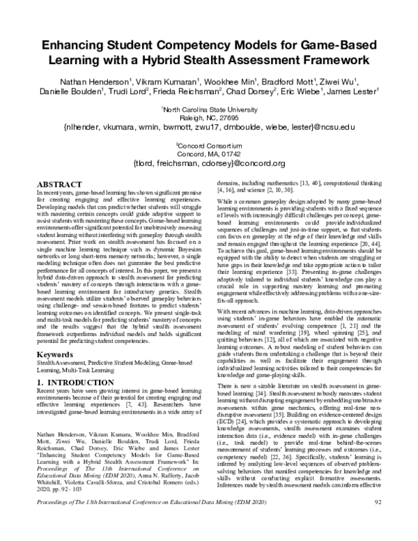 (PDF) Enhancing Student Competency Models for Game-Based Learning with a Hybrid Stealth ...