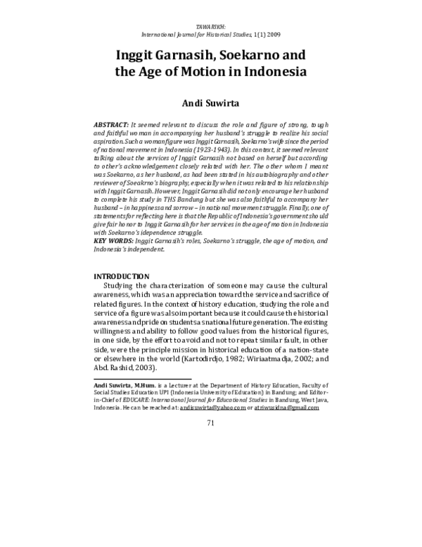 (PDF) Inggit Garnasih, Soekarno and the Age of Motion in Indonesia