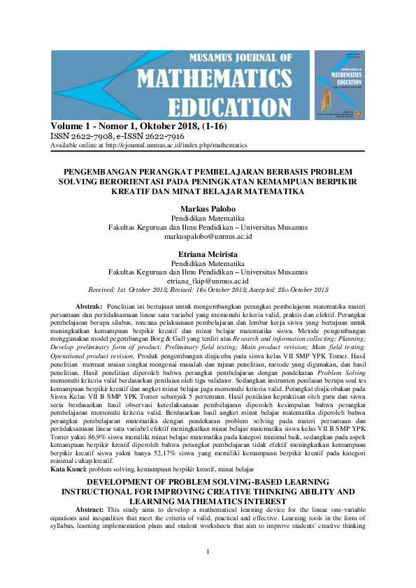 (PDF) Pengembangan Perangkat Pembelajaran Berbasis Problem Solving Berorientasi Pada Peningkatan ...