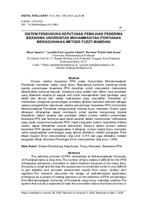 (PDF) Sistem Pendukung Keputusan Pemilihan Penerima Beasiswa Universitas Muhammadiyah Pontianak ...