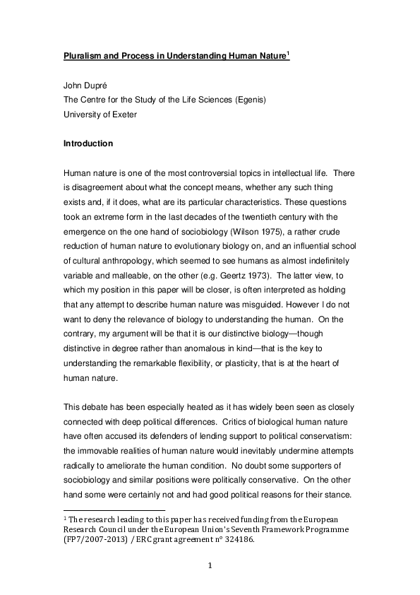 (PDF) Pluralism and Process in Understanding Human Nature
