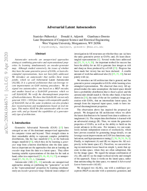 Pdf Adversarial Latent Autoencoders
