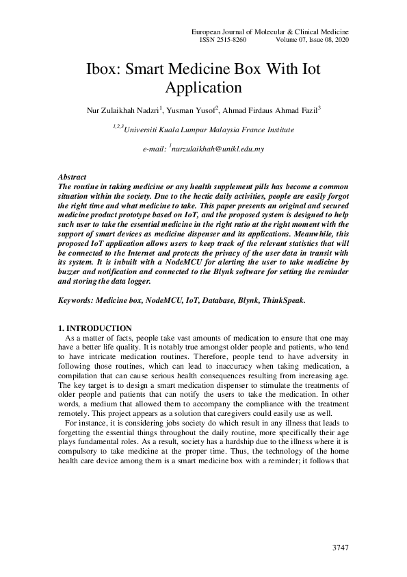 (PDF) Ibox: Smart Medicine Box With Iot Application