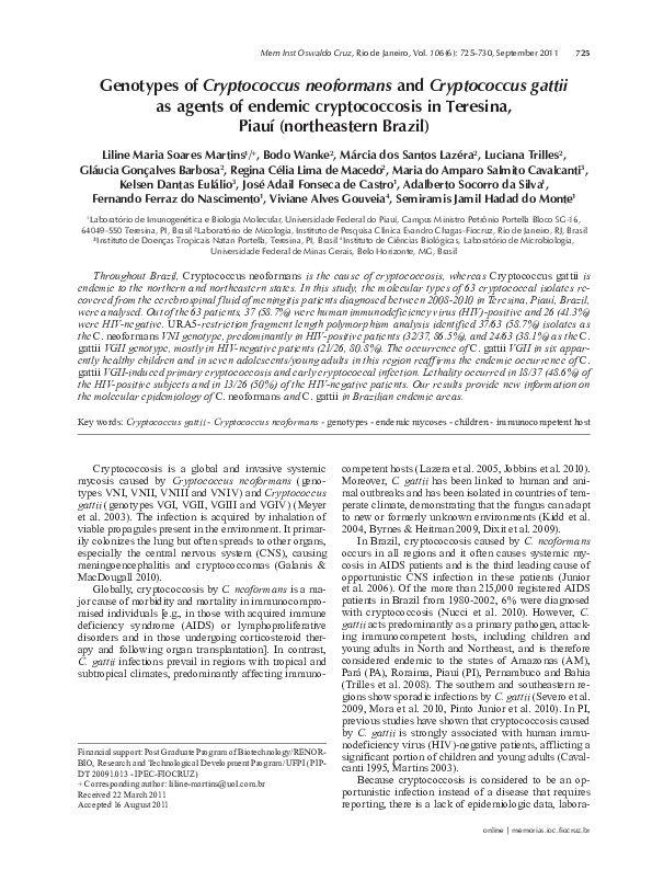 (PDF) Genotypes of Cryptococcus neoformans and Cryptococcus gattii as ...